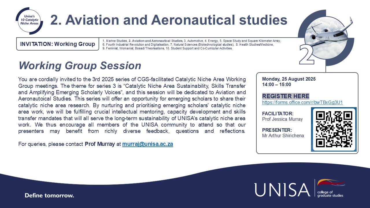 CGS Catalytic Niche Area Working Group session: 'Aviation and Aeronautical studies'
